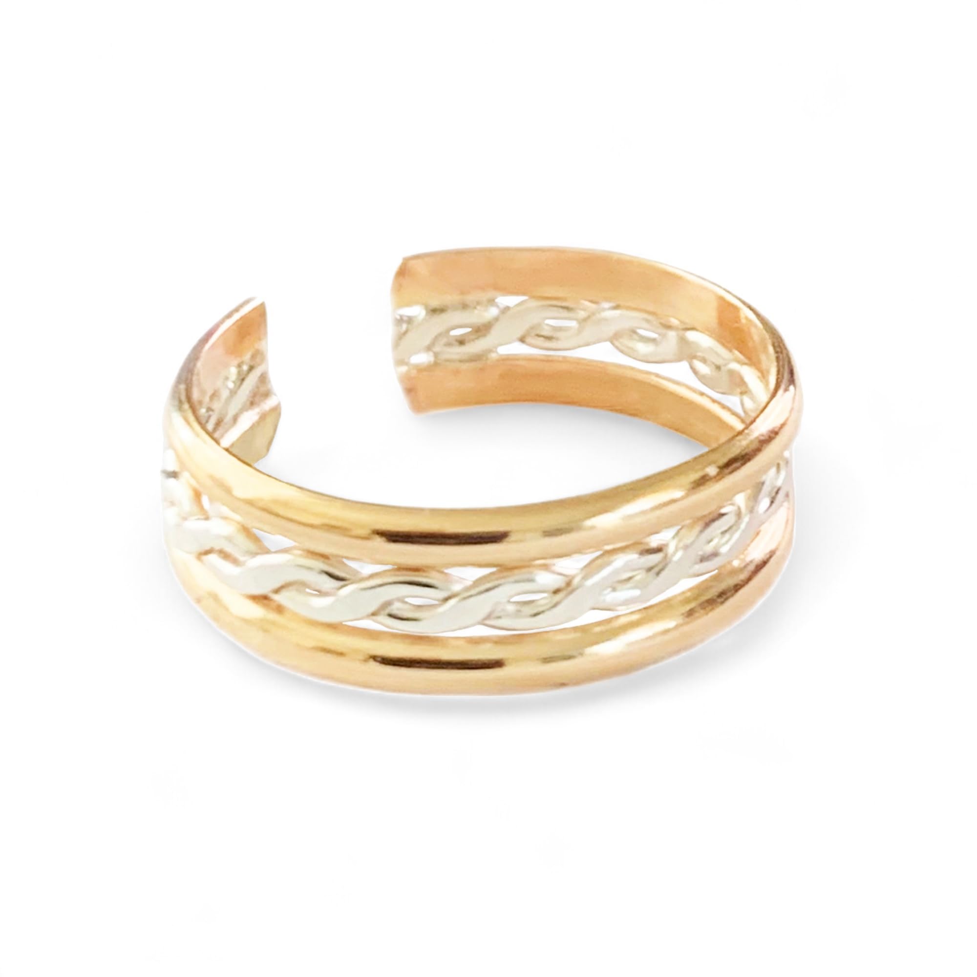Toe Ring | Braid Stack 14K Gold Fill & Sterling Silver | Unisex Adjustable Toe Ring for Men or Women | One Size Fits All | Two-Tone Mixed Metal Ring