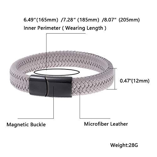 Xiausyang Simple style braided leather bracelet stainless steel inverted magnet buckle bracelet (Grey, 8)