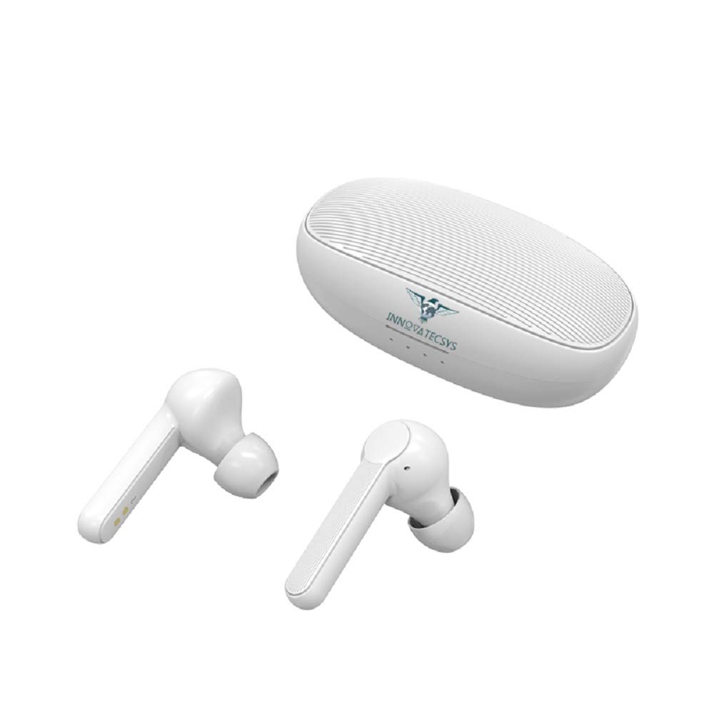 Wireless Bluetooth Earbuds, Headphone USB Charging CVC8.0 Noise Cancelling Earphones, Ergonomic Waterproof Bluetooth 5.0 TWS Stereo Headset with Charging Case White,INNOVATECSYS