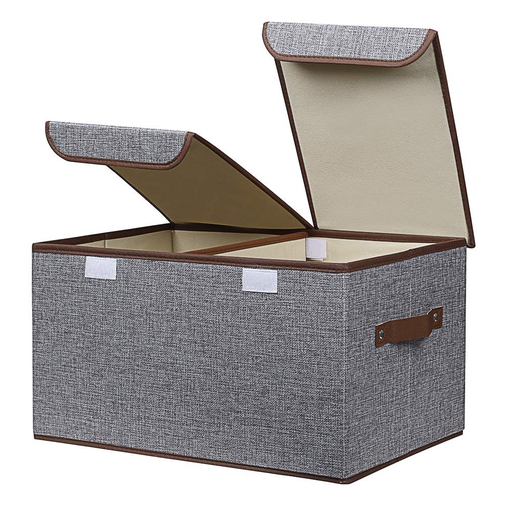 UUJOLY Storage Bins, Foldable Storage Box Cube with Lids and Handles Fabric Storage Basket Bin Organizer Collapsible Drawers Containers for Nursery, Closet, Bedroom, Home (Grey-2pcs)