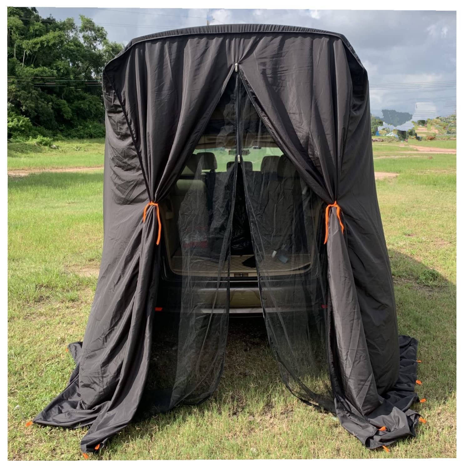 SUV Tailgate Tent Sleep in Car Lightweight Portable Water-Repellent Black as Privacy Room for Shower Toilet Sleeping Changing Clothes Screen Mesh and 6pcs Tent Pegs H-W-D: 7.5ft-4.9ft-4.9ft