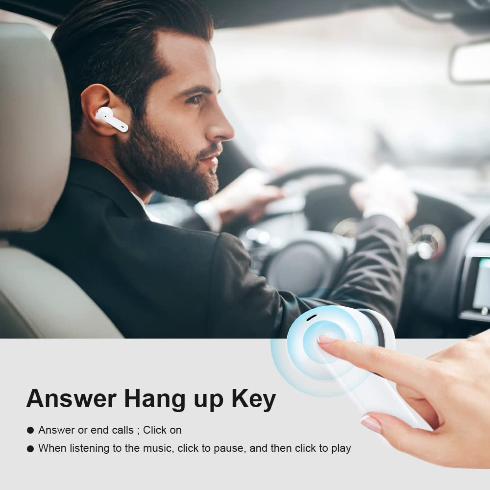Wireless Bluetooth 5.0 Earbuds Headset Mini in-Ear Noise Canceling Sport Headphones with Charging Case,TWS Stereo Touch Control Waterproof Earphones Built-in Mic (White)