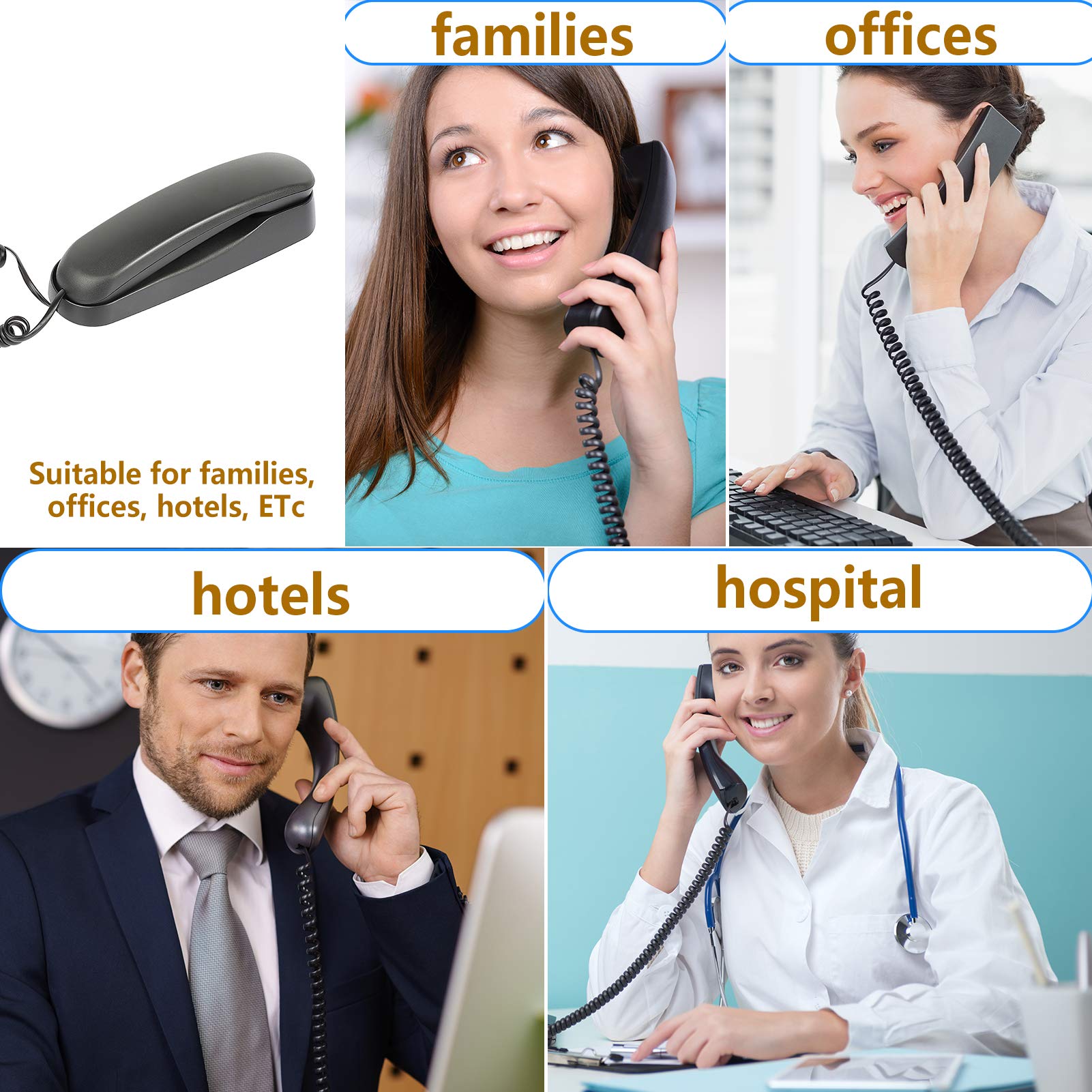 Uvital Hotel Telephone, Fashion & Simplicity, Clear Call, No Need Battery, One Key Redial, Flash, Pause, Hold, Reset, Easy to Operate, Space Saving, Load Ring Tone, Desktop Phone