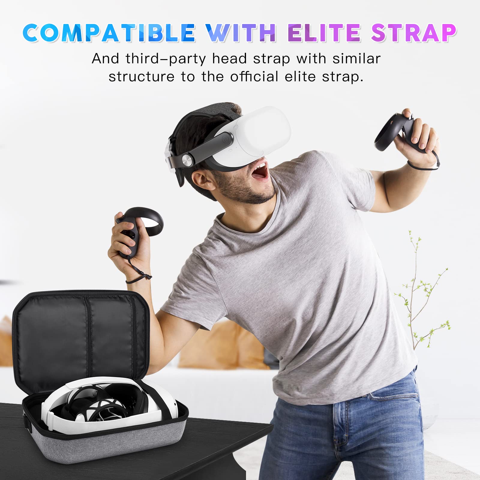 TOPCUBE Carrying Case for Oculus Quest 2 VR Headset Strap - Hard Protection Case and Lightweight Travel Case with Starter Kit, Lens Cover, Lens Cleaning Pen and Silicone Controller Cover