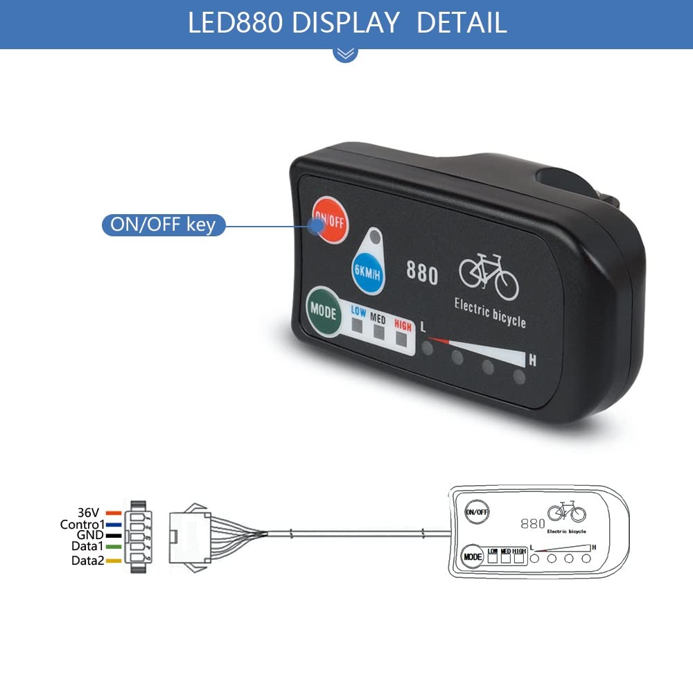 通用 Ebike Display Screen KT LED880 36V/48V KUNTENG SM Connector Intelligent Display for Electric Bicycle Conversion