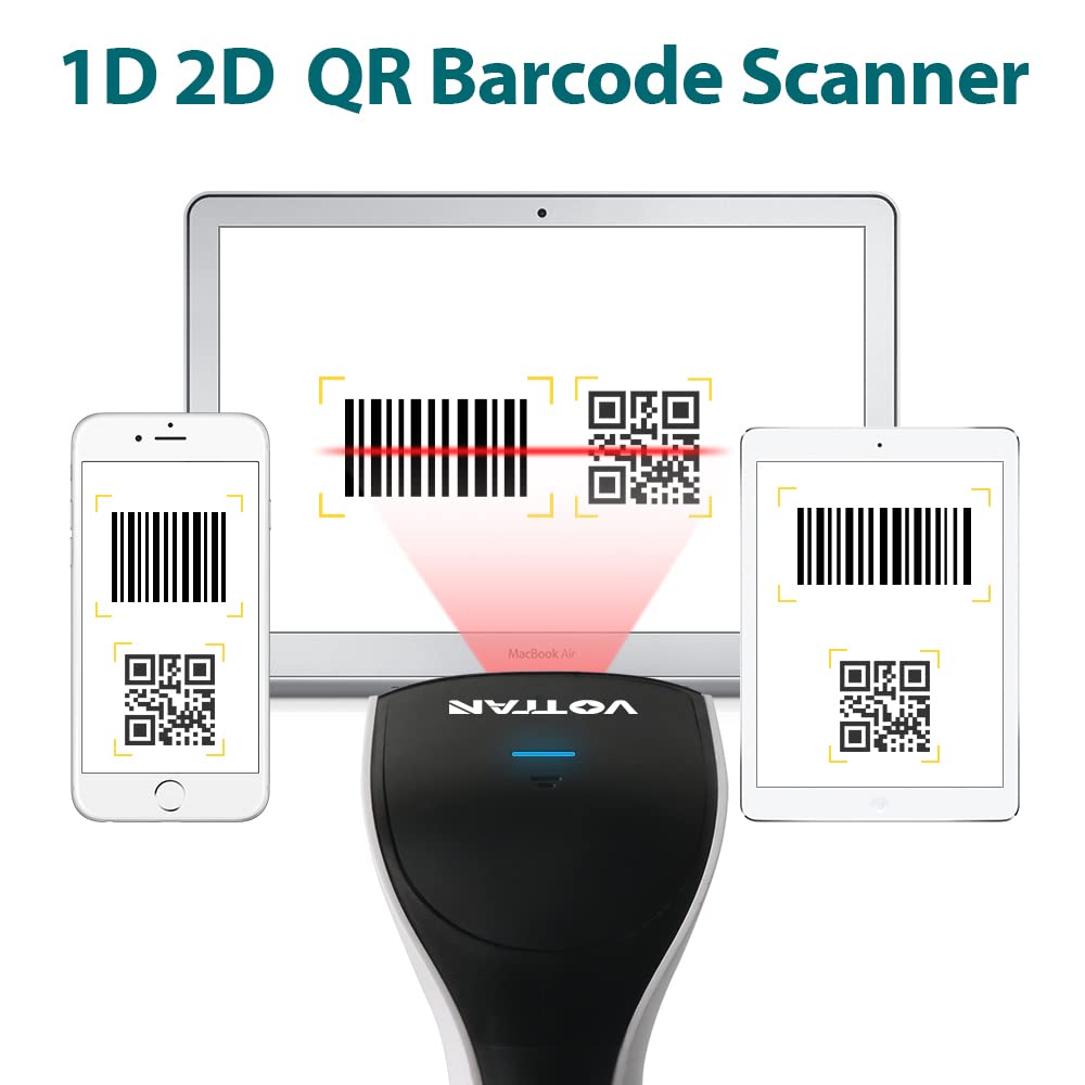 Wireless Bluetooth Barcode Scanner, CMOS Image Sensor Automatic Scanning Scanner 3-in-1 Connection Handheld USB Bar Code Scanner 1D 2D PDF417 Data Matrix (1D)