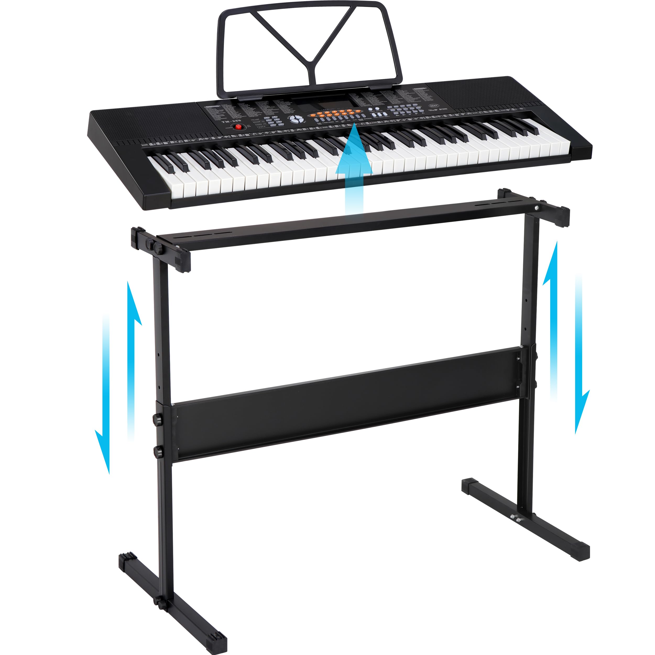 ZENY 61-Key Portable Electric Keyboard Piano with Built In Speakers, LED Screen, Headphones, Microphone, Piano Stand, Music Sheet Stand and Stool