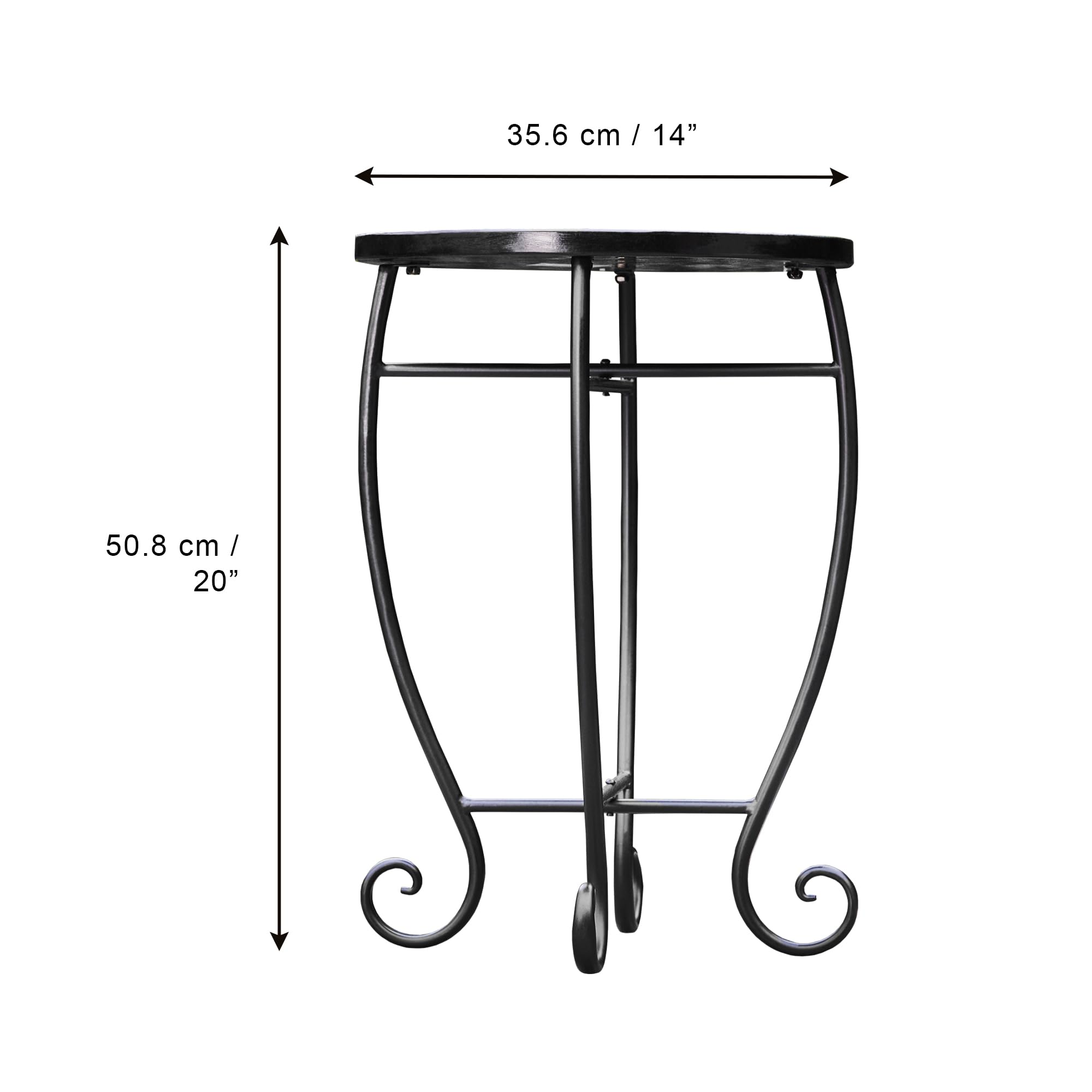 Teamson Home 14 Inch Round Small Outdoor Patio Weather Resistant Planter Stand with Iron Frame, Curved Legs and Ceramic Mosaic Surface, Blue