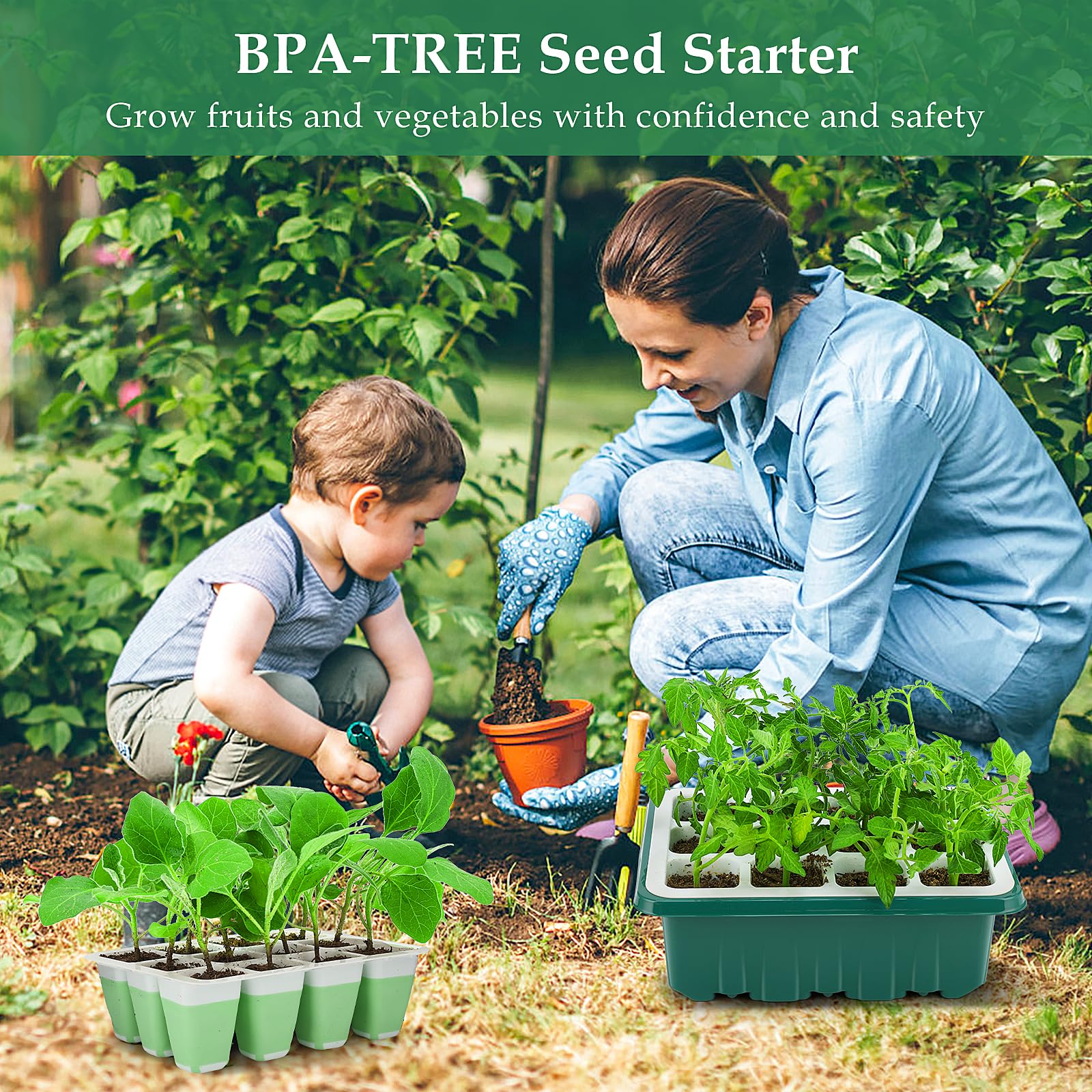 Seed Starter Tray, 72 Cells Indoor Seed Starter Kit, Flexible Silicone Designed Seedling Starter Trays, Germination Tray with Humidity Dome & Lids(4in Height), Reusable & Dishwasher Safe, BPA-Free