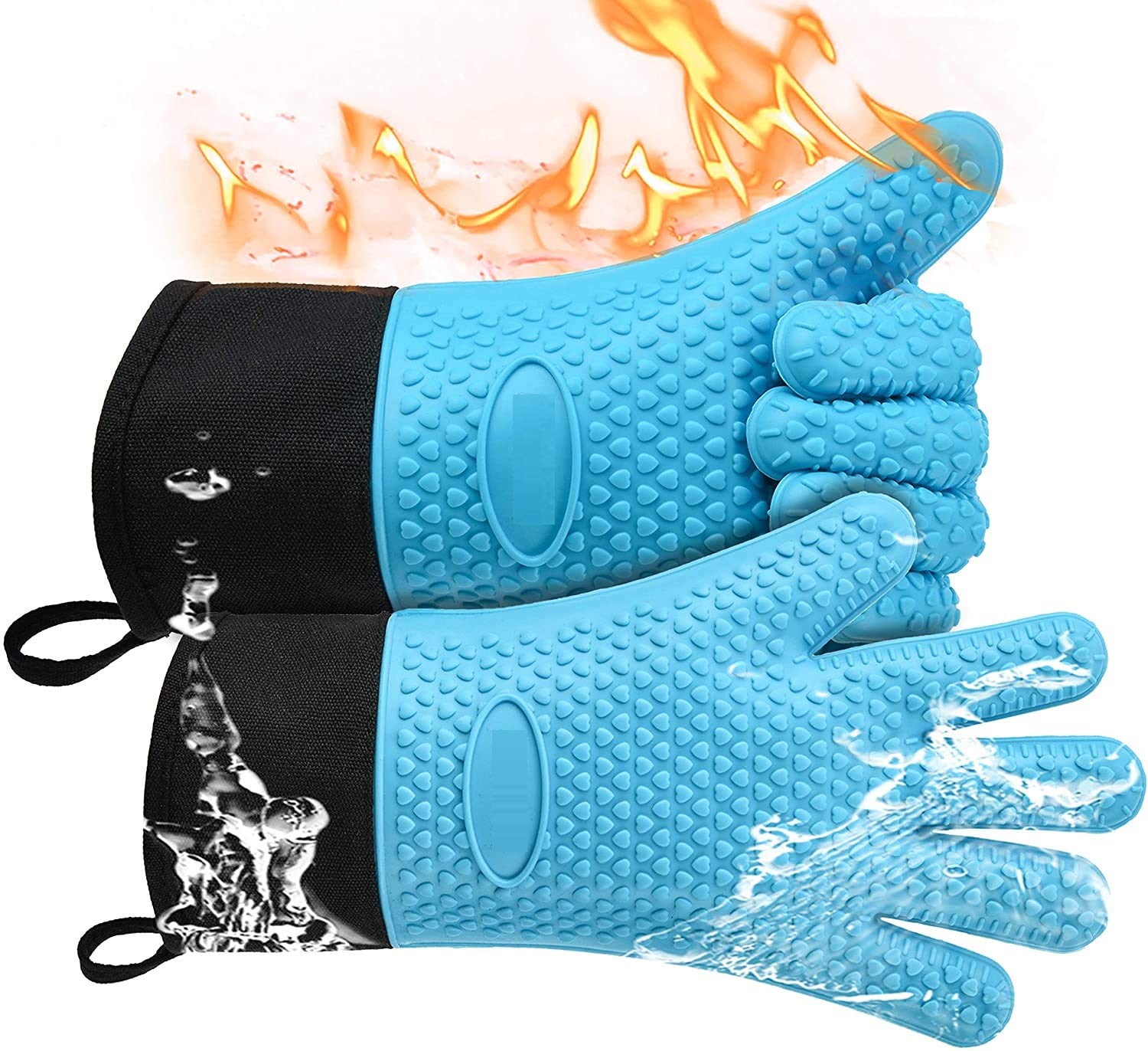 SkyC- Oven Gloves, Pot Holder, Oven Mitts, Cooking Gloves, Grilling Gloves, Kitchen Mittens, Heat Resistant, BBQ Gloves, 450 Degrees F. (Blue)
