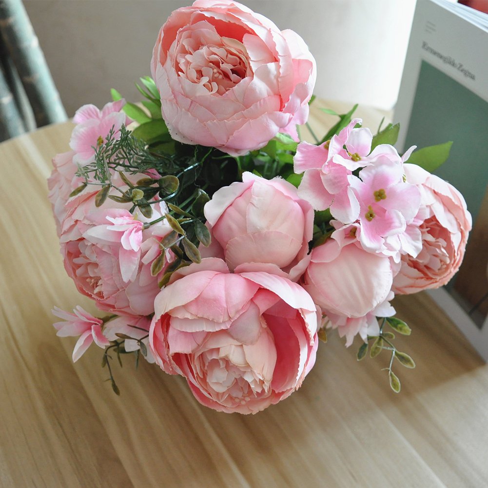 SHINE-CO Lighting Artificial Peony Silk Flowers Bouquet Glorious Moral for Home Office Decoration and Weddings(Rosy Pink)