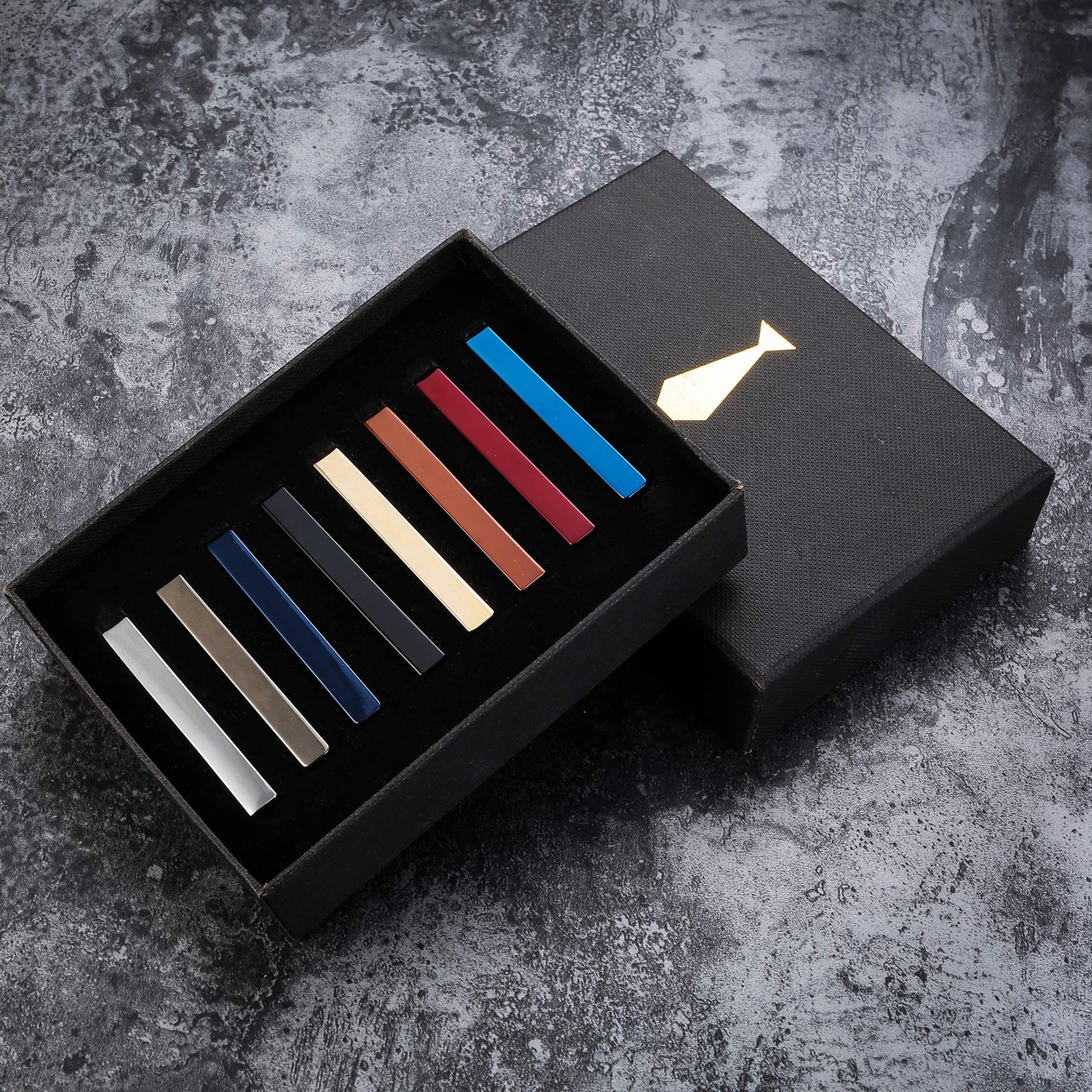 Yadoca 8 Pcs Tie Clips Set for Men Tie Bar Clip Set Wedding Business Professional Fashion Assorted Designs Regular Skinny Necktie Clip with Gift Box