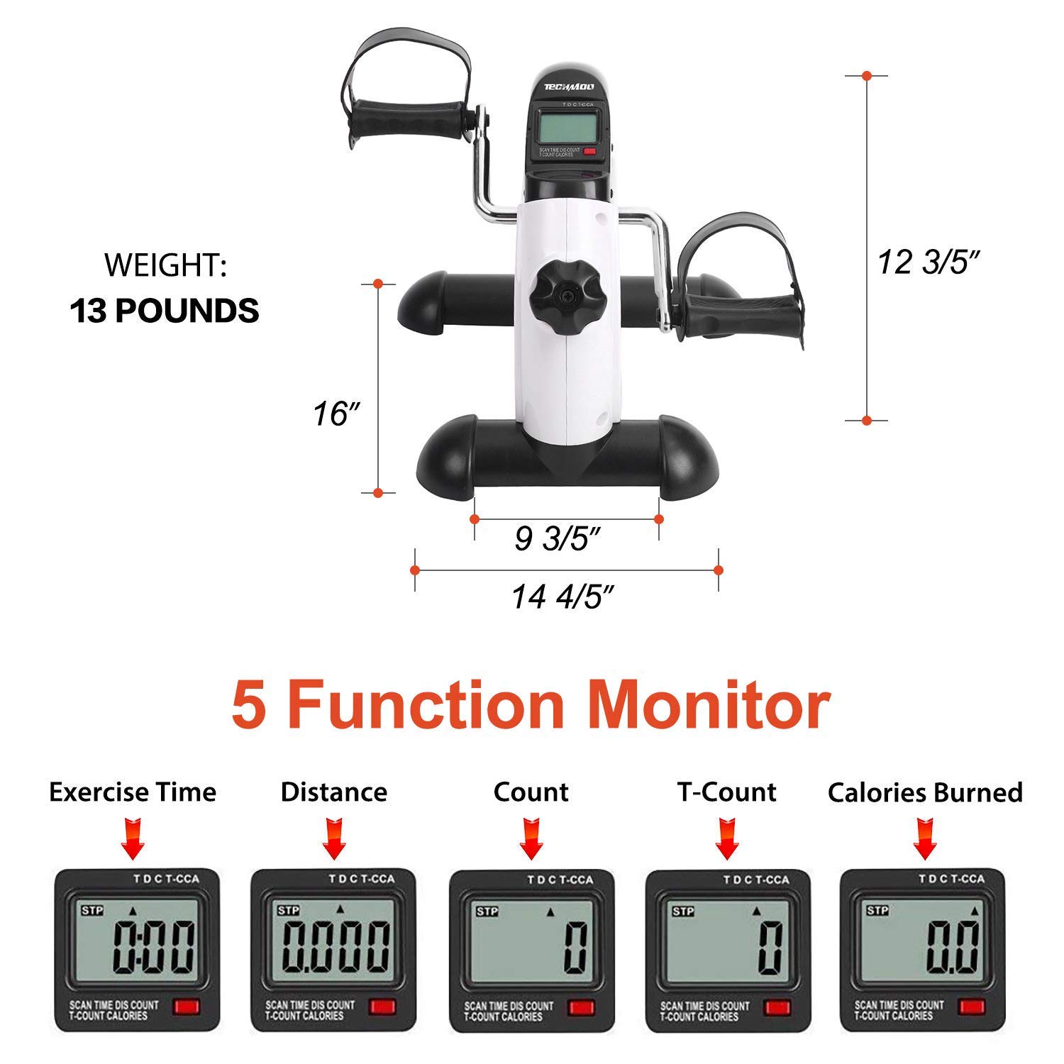 TECHMOO Exercise Bikes Physical Therapy Leg Exercisers Sport Foldable Pedal Exerciser, Stationary Under Desk Exercise Equipment Arm/Leg/Foot Peddler Exercise with LCD Monitor(Black)