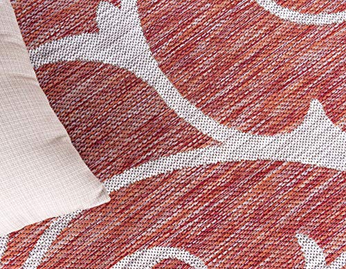 Unique Loom Outdoor Botanical Collection Area Rug - Curl (7' 1" x 10' Rectangle, Rust Red/ Ivory)