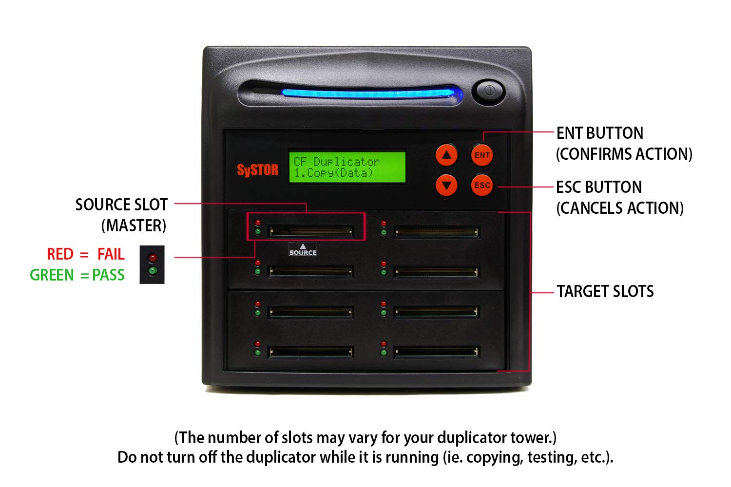 Systor 1:15 Compact Flash CF Card Duplicator - 2GB/Min - Standalone Copier & Eraser/Sanitizer, Multiple Memory Slots, Speeds Up to 33MB/Sec (SYS-CFD-15)