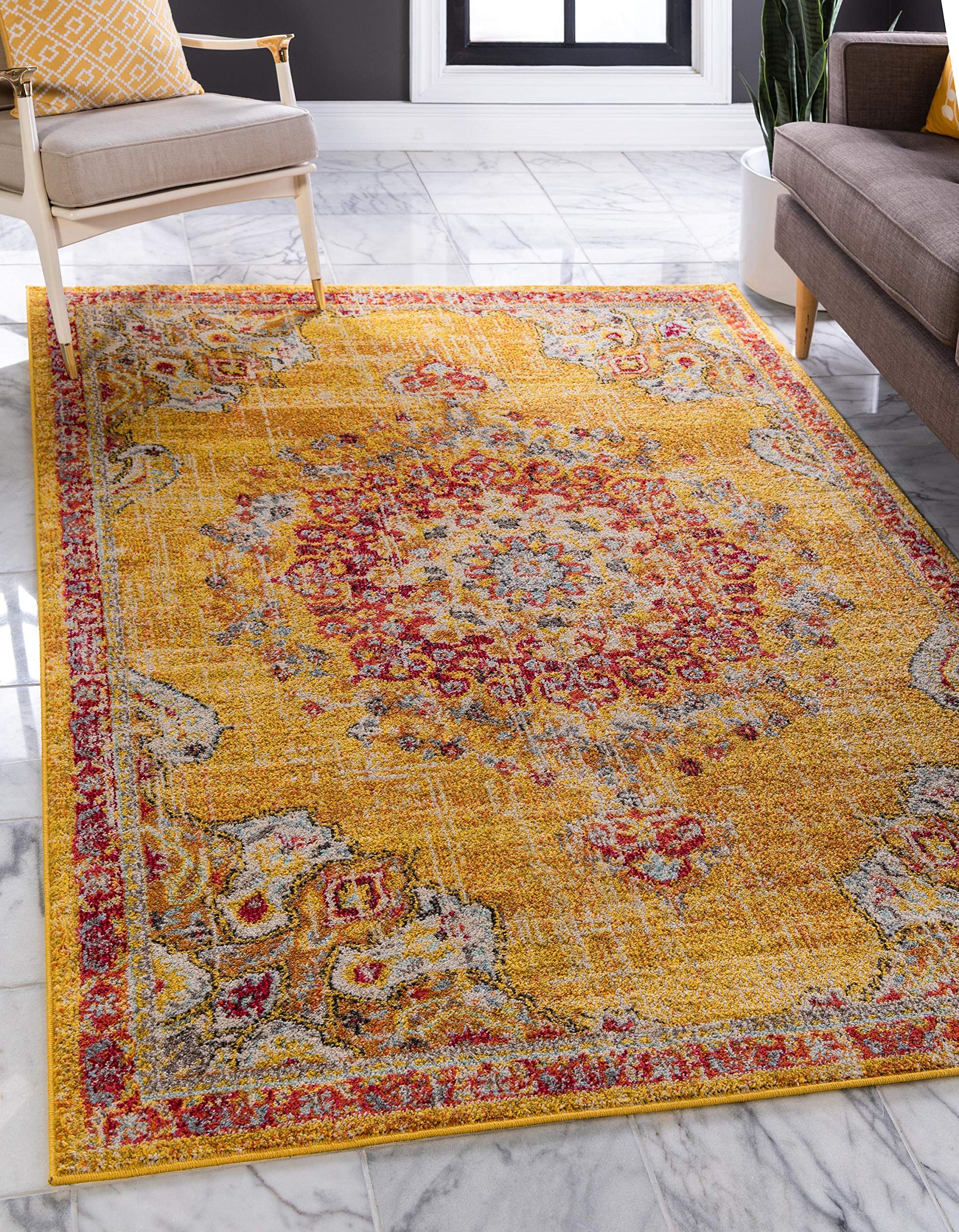 Unique Loom Penrose Collection Area Rug - Alexis (8'x 10' Rectangle, Gold/ Gray)