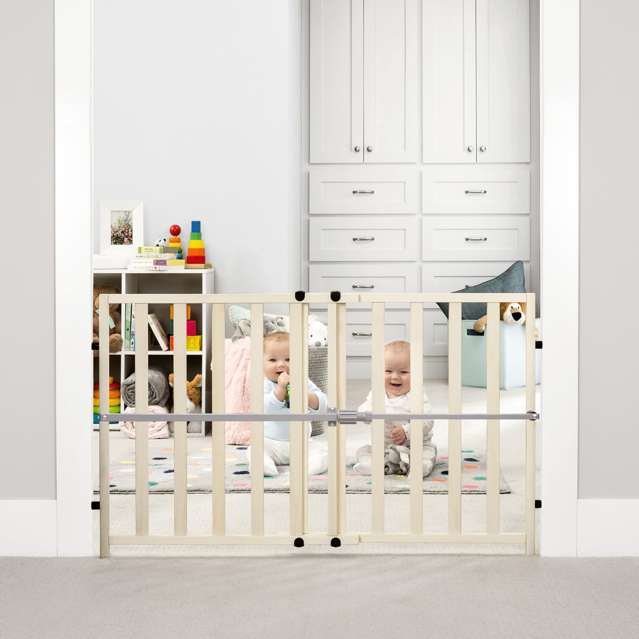 Regalo Easy Fit Wooden Decor Adjustable 42-Inch Extra Wide Baby Gate, Natural Wood