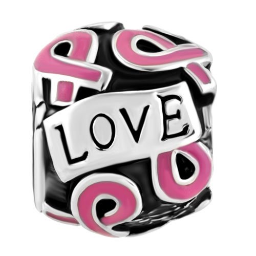 ShinyJewelry Breast Cancer Awareness Pink Ribbon Charm Hope Love Bead For Bracelet