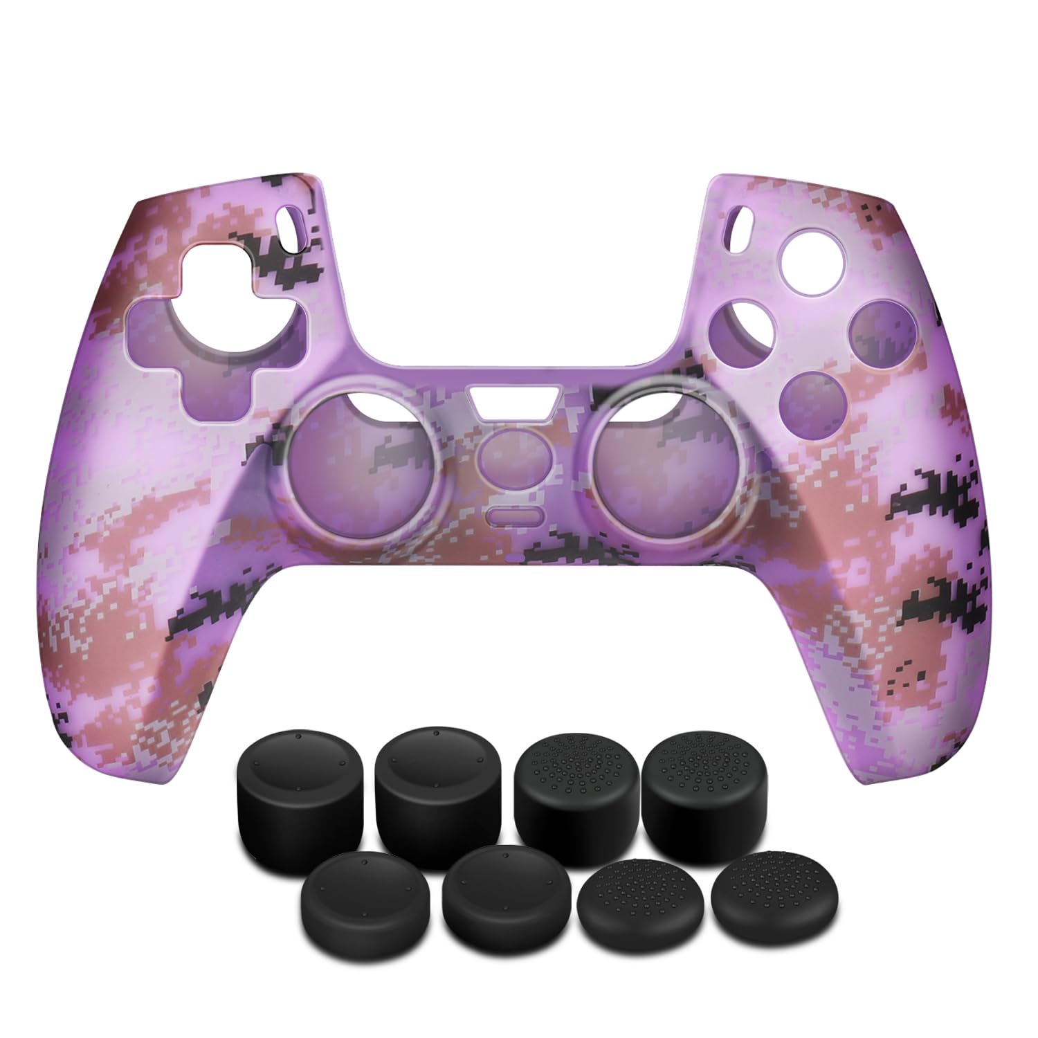 TNP Controller Case for PS5 Silicone Controller Skin for Dualsense Cover + 8 Pro Thumb Grips Set Sony Playstation 5 Skins Accessories Camo Purple with Ergonomic Textured Grip