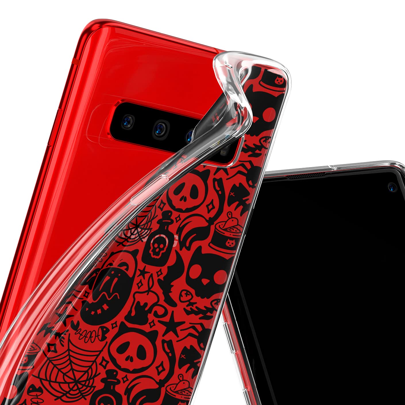 TPU Phone Case Compatible with Samsung A72 A71 5G A70 A51 A50 A32 A21 A11 A12 A13 A14 A01 Skeleton Shockproof Cat Skull Spider Web Flexible Clear Lightweight Spooky Durable Silicone Halloween