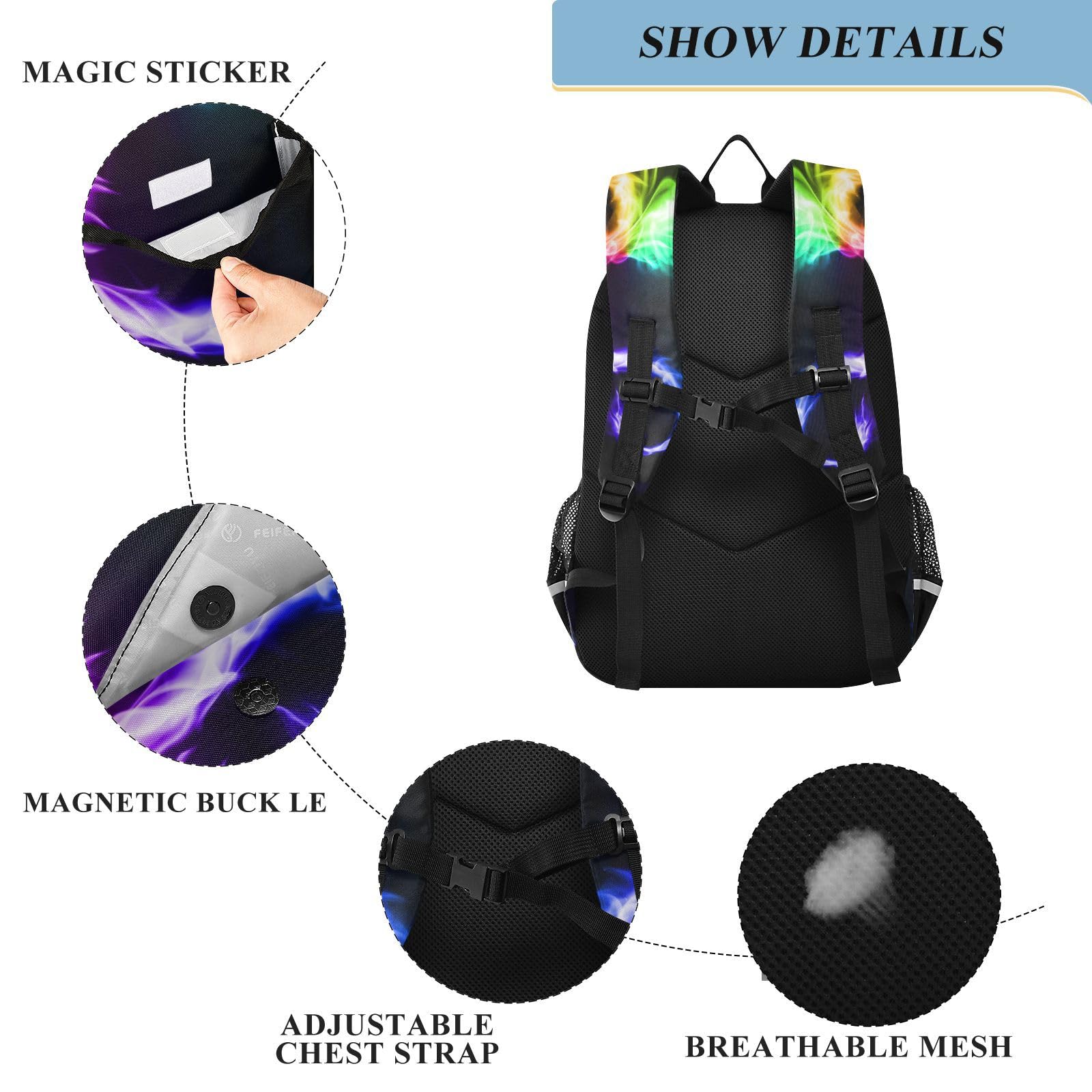 senya Backpack for Boys Girls, Rainbow Fire Dragon Backpack Students Bookbag Daypack for School Primary Teens