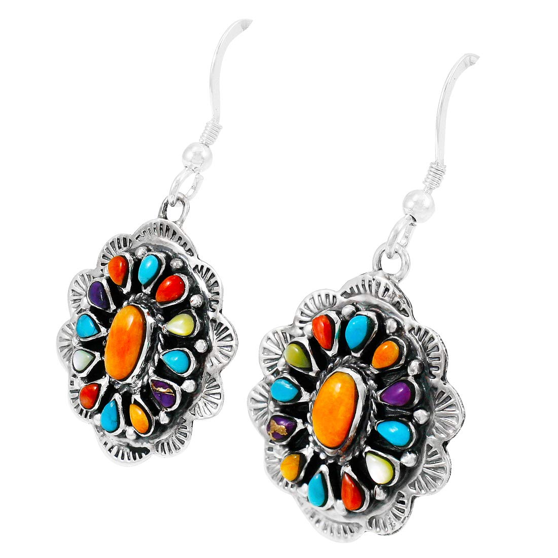 Turquoise Earrings 925 Sterling Silver & Genuine Gemstones (Multi-Gemstones)