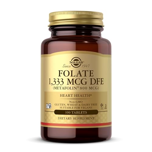 SOLGAR Folate 1,333 mcg DFE (Metafolin 800 mcg) - 100 Tablets - Prenatal Vitamin - Non-GMO, Gluten Free, Dairy Free, Kosher - 100 Servings