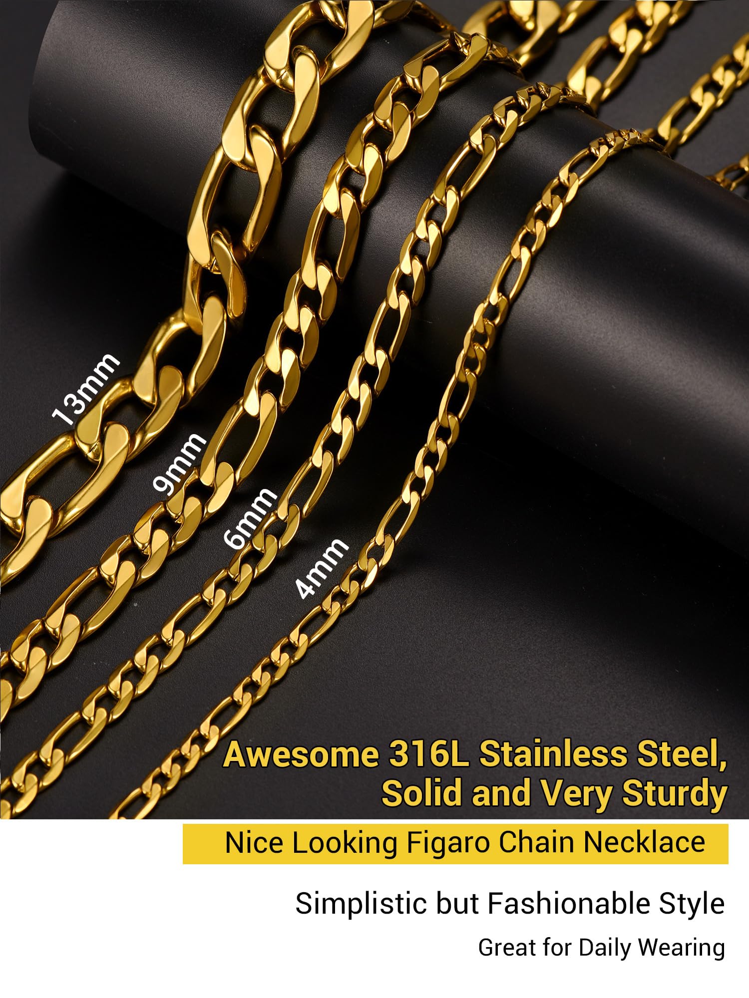 PROSTEEL Figaro Chain Gold Necklace 4mm Dainty Cute Chains 14 Inch Layered Necklaces For Men