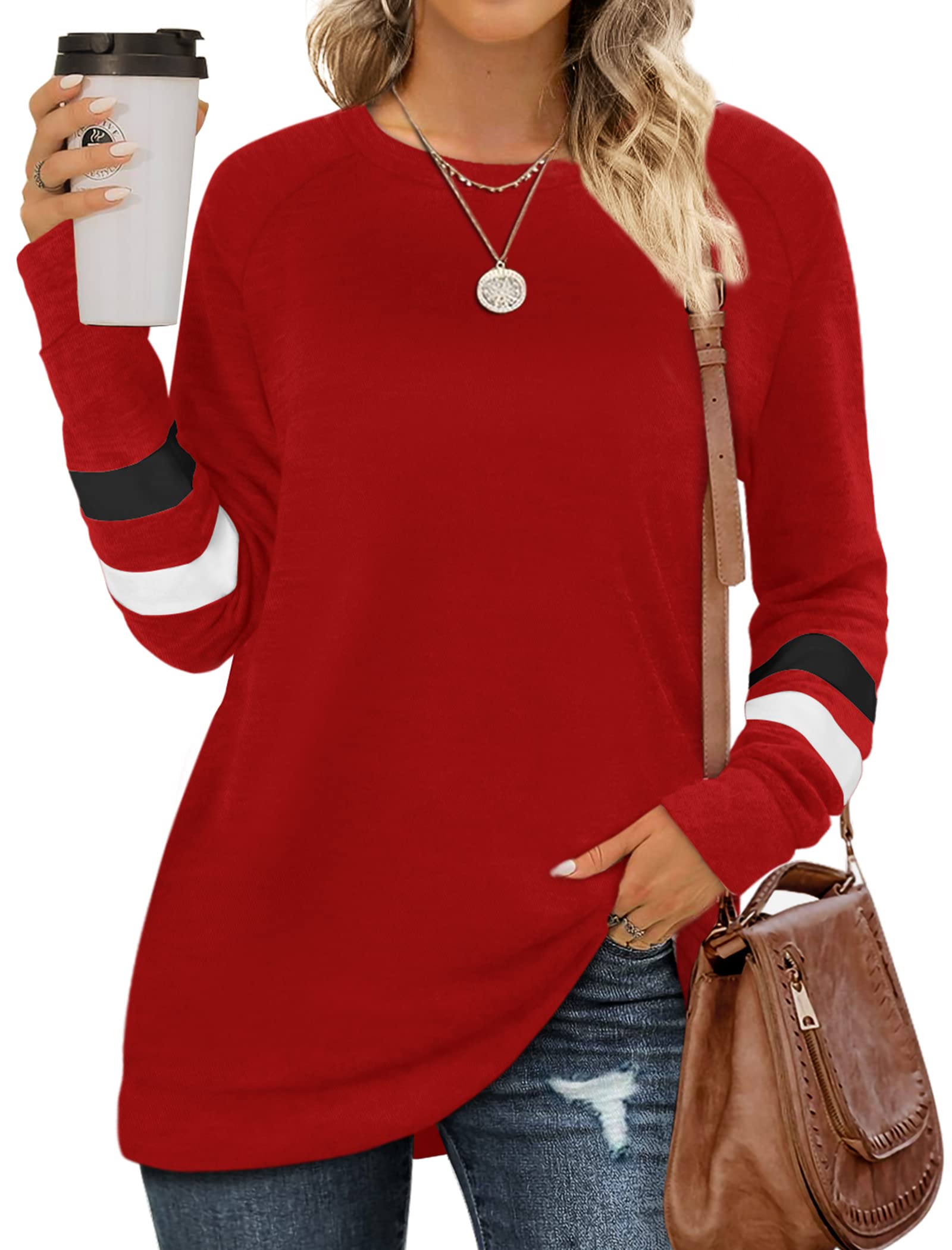 Sweatshirts for Women Tunic Sweaters Loose Casual Tops Christmas 2023 Red M