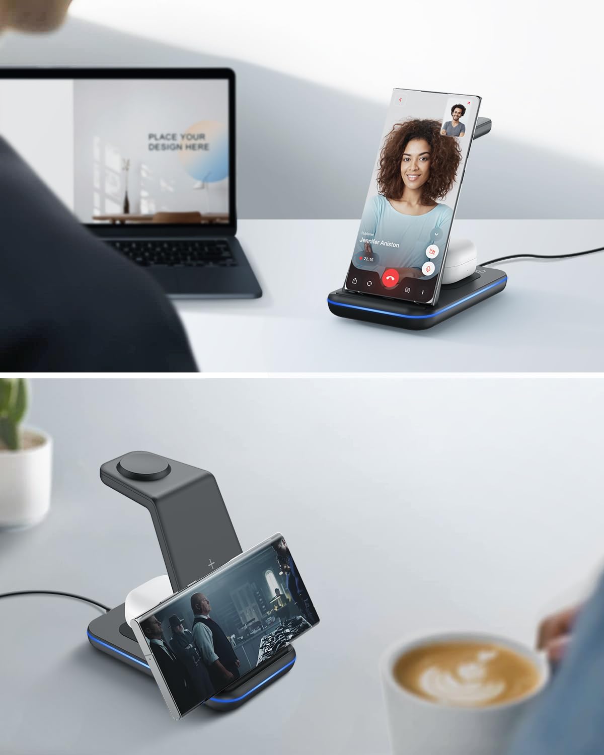 Wireless Charger for Samsung&Android: JoyGeek 3 in 1 Charging Station for Galaxy Watch5 Pro/4/3/Active2/1 - Phone Charger Stand for S23 Ultra/S22/S21/S20/Note 20, Z Fold&Flip Series, Buds2 Pro