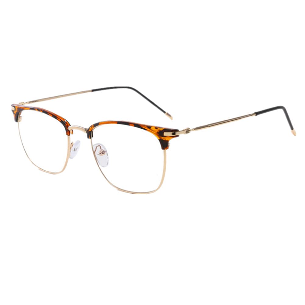 Shiratori Vintage Retro Half Frame Horn Rimmed Optics 43mm Clear Lens Glasses Silver