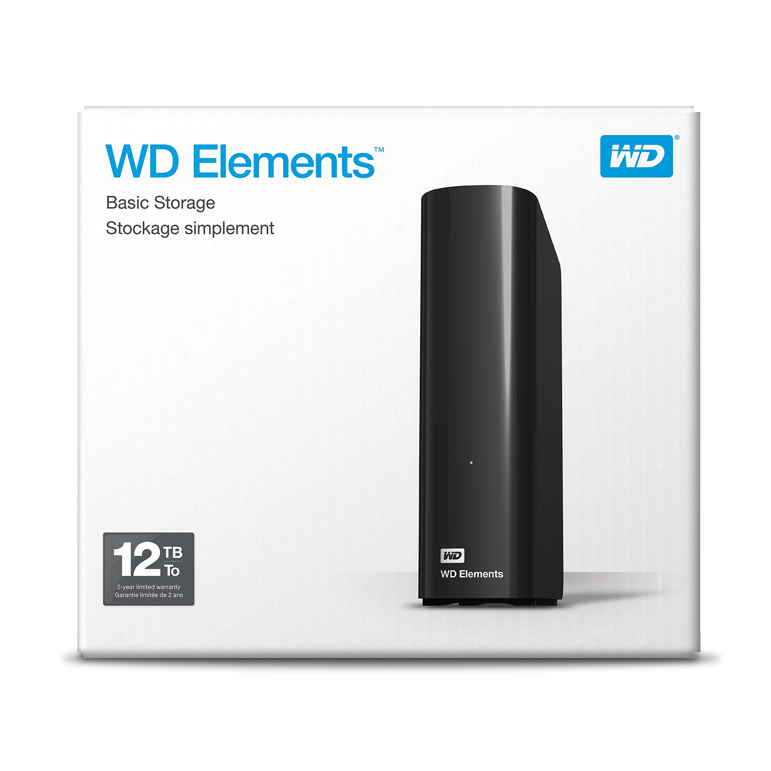 WD 12TB WD Elements Desktop Hard Drive, USB 3.0 - WDBWLG0120HBK-NESN (Renewed)