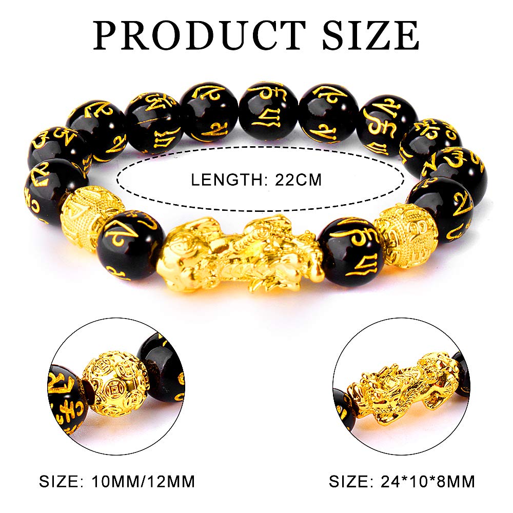 Sumfox 4 Pcs Feng Shui Bracelets Black Bracelet Elastic Bracelet Pi Xiu Beads Black Bracelet for Women Men