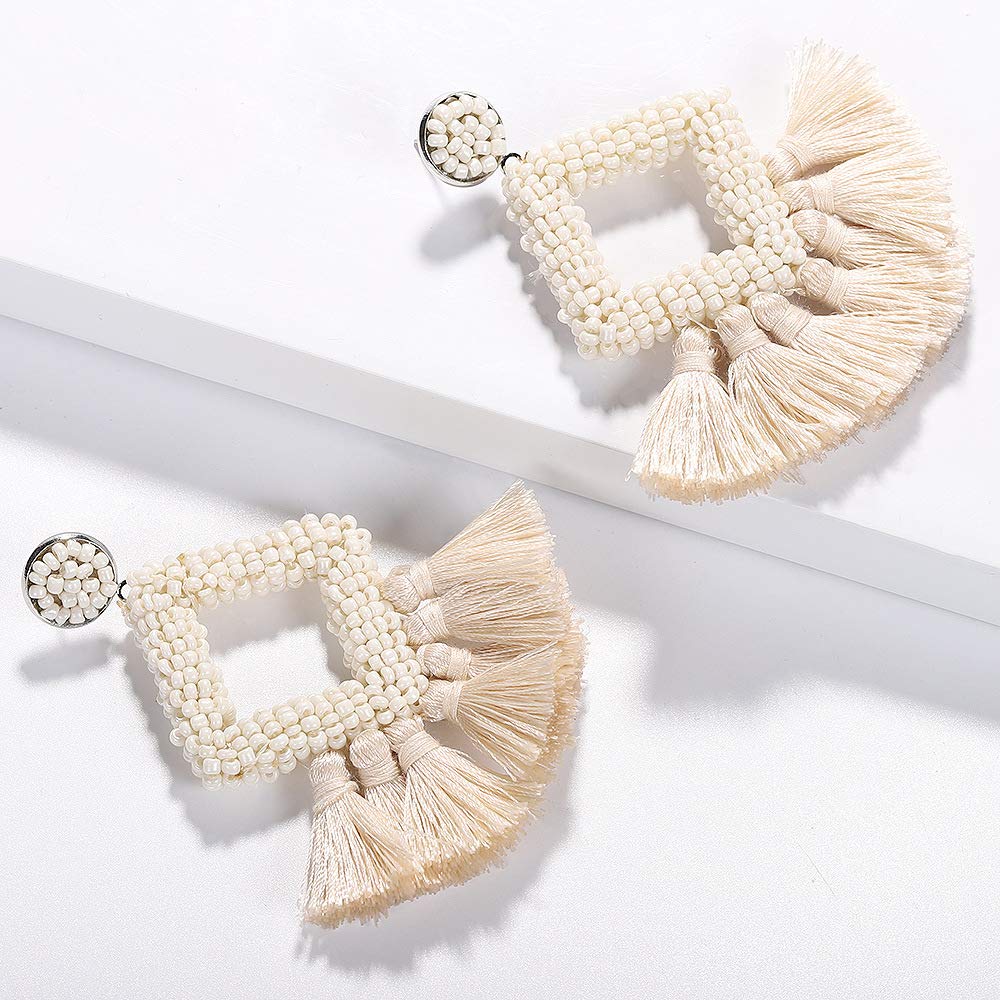 Tassel Drop Dangle Earrings for Women Beaded Statement Earrings Handmade Bohemian Jewelry Summer Beach Accessories for Women
