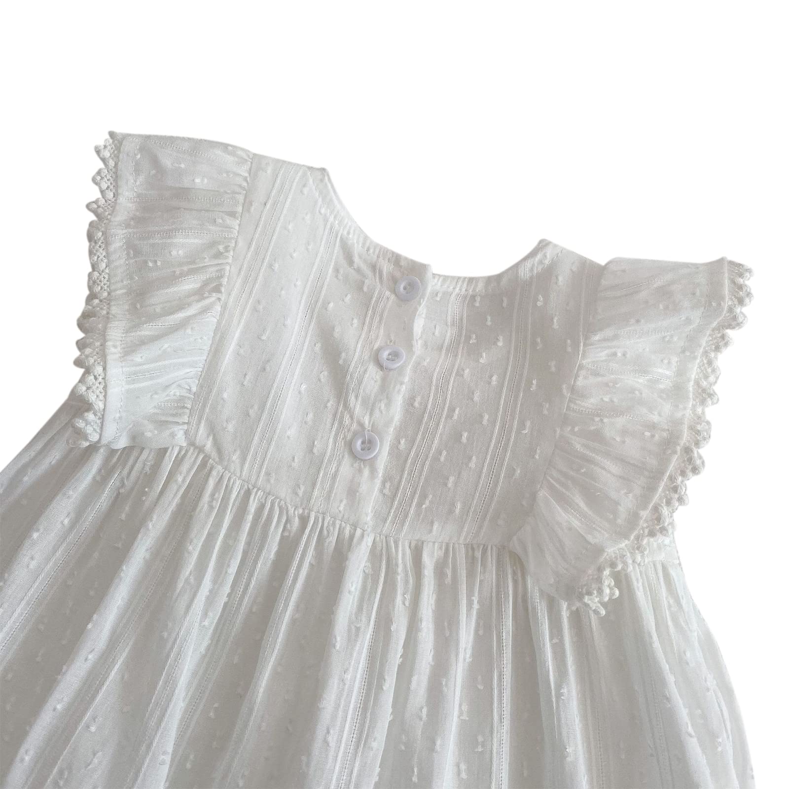 Toddler Girls Summer Dress Cotton Patterned Lace Ruffle Sleeve Pricess Dress White 2-3T