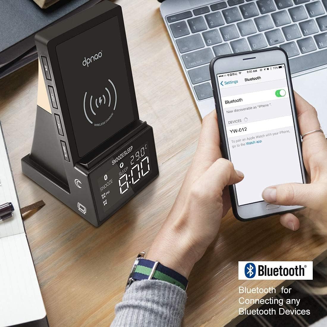 Wireless Charger with Bluetooth Speaker Alarm Clock Night Light USB Fast Charging Station Compatible with iPhone 14/14 Pro/iPhone 13/13 Pro/iPhone12/12 Pro Max/iPhone11/Galaxy S23/S22/S21 etc