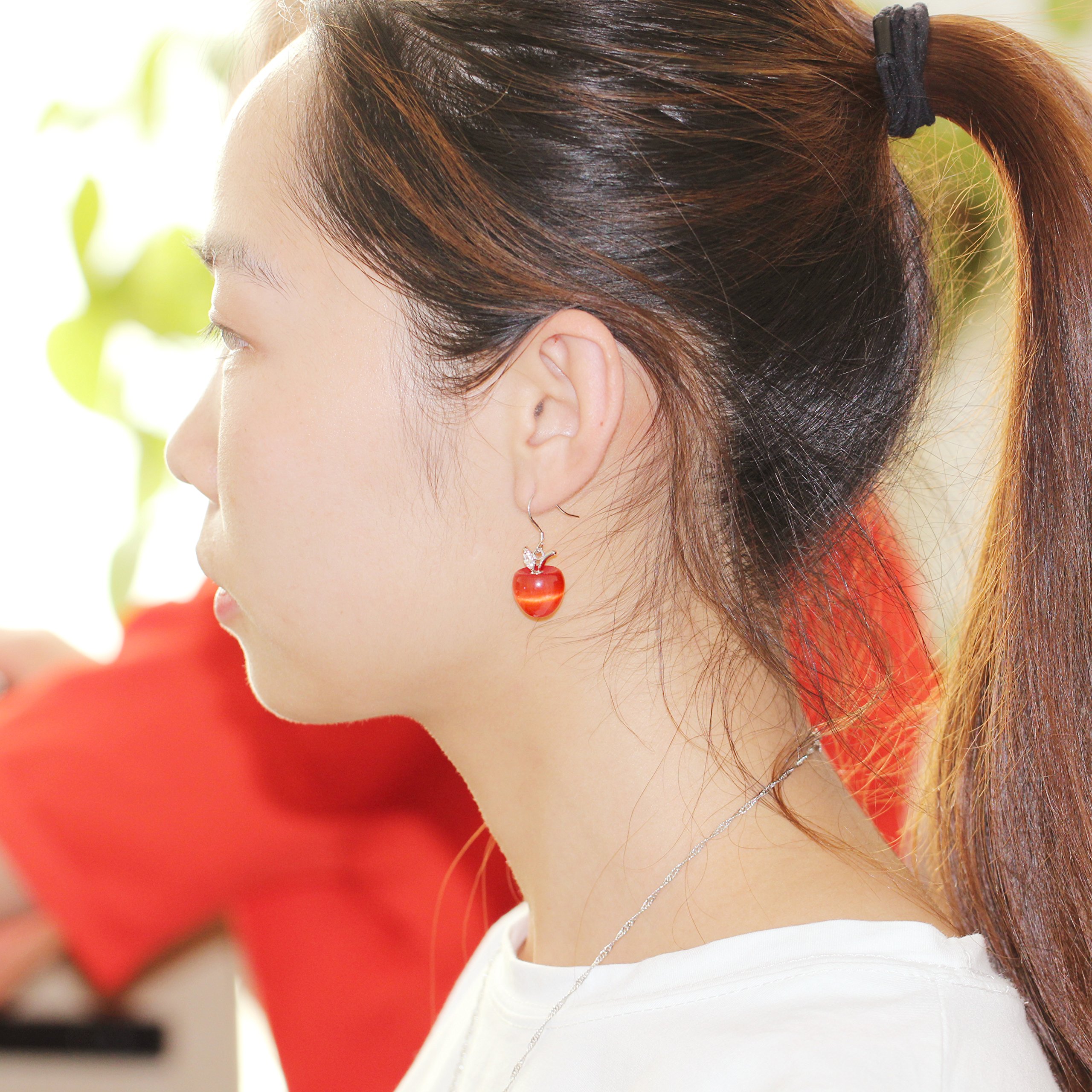 Uloveido Cute Apple Dangle Drop Fruit Stud Earrings Jewelry for Women and Teen Girls with Crystal YL007 (Red)