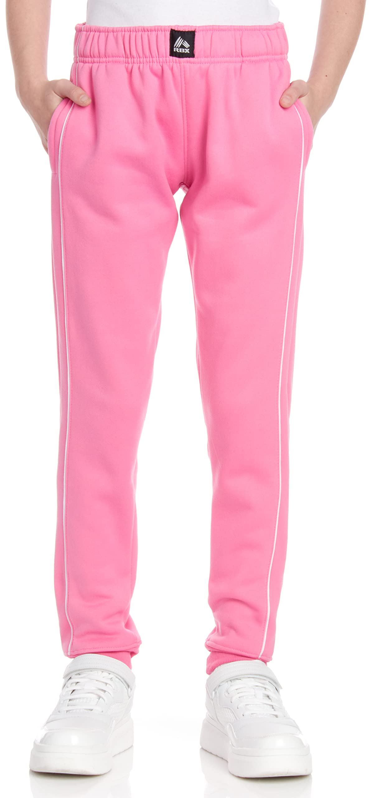 RBX Girls' Sweatpants - 2 Pack Active Fleece Joggers (Size: 4-16), Size 7-8, Pretty Pink/Black