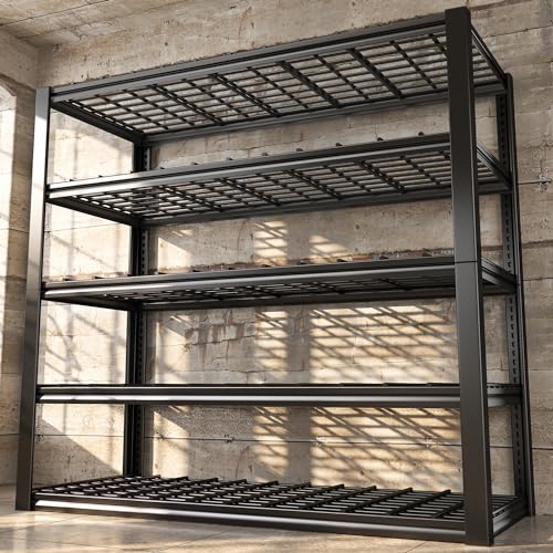 REIBII 48''W Garage Shelving 2500LBS Storage Shelves Heavy Duty Garage Shelves 5 Tier Adjustable Metal Shelves for Garage Storage Rack Heavy Duty Shelving Industrial Utility Shelf,48''W X 72''H X18''D