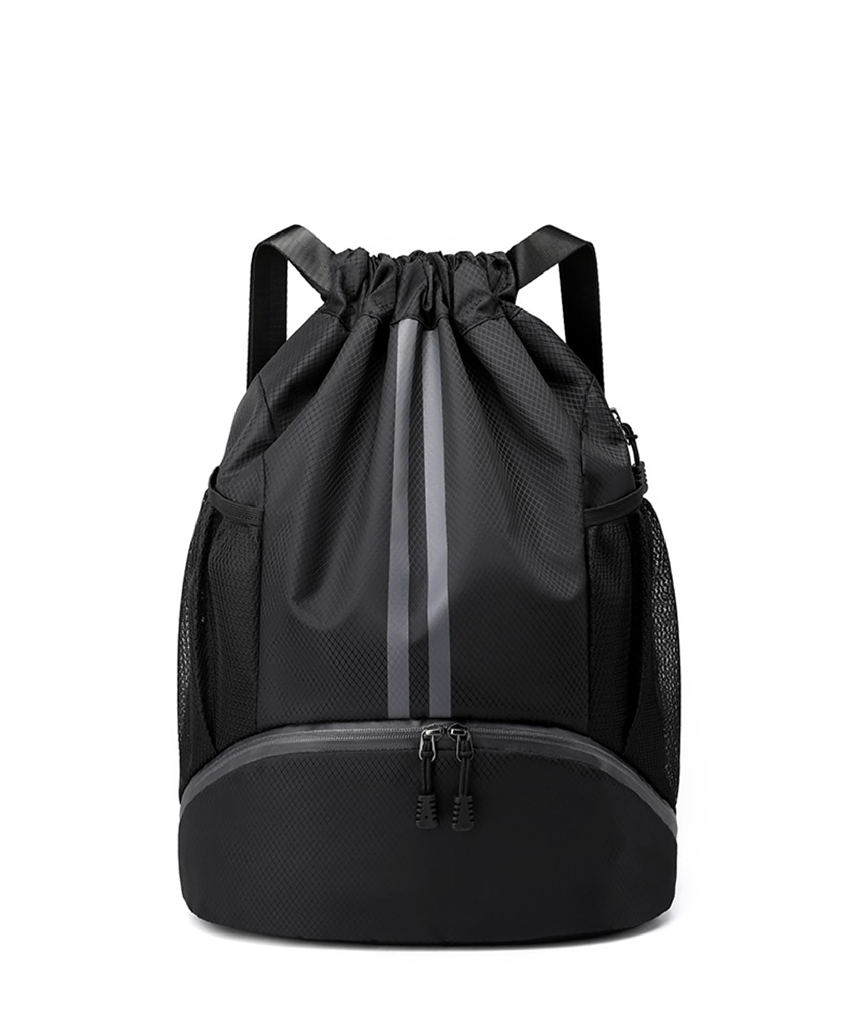 SENIKO Drawstring Backpack,String Swim Gym Bag with Shoes Compartment and Wet Proof Pocket for Women Men Sports Travel (Black)