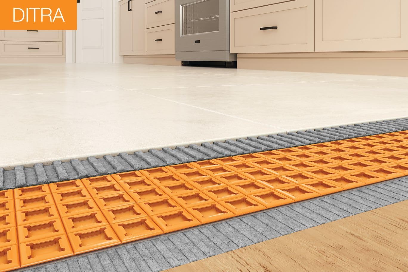 Schluter Ditra Uncoupling and Waterproofing Membrane for Ceramic and Stone Tile Application - Quick Installation, Made of Polyethylene, 1/8-Inch Thickness, 54 Square Feet - DITRA5M