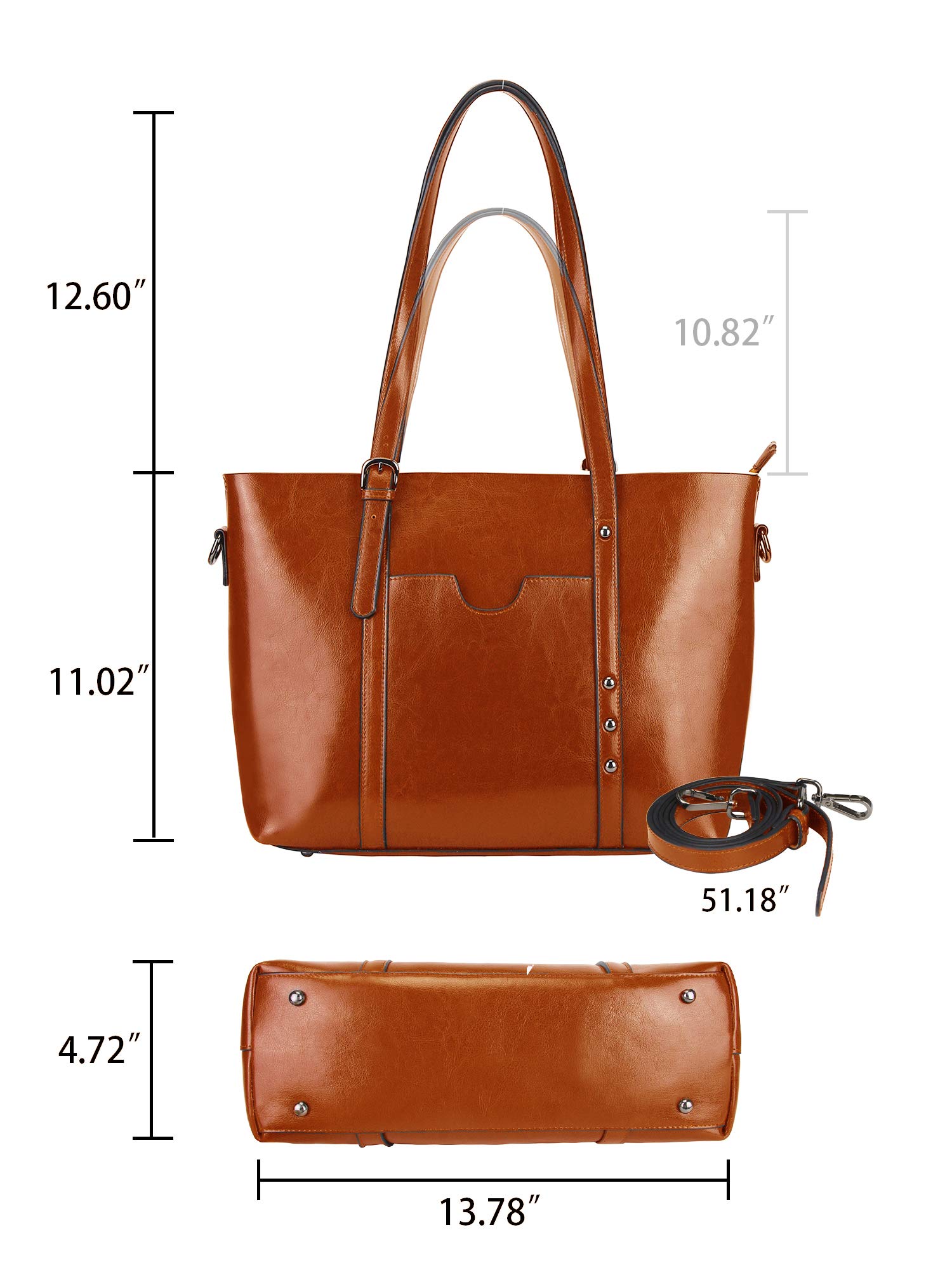 YALUXE Tote Bag for Women Vintage Style Soft Genuine Leather Work Tote Large Shoulder Bag