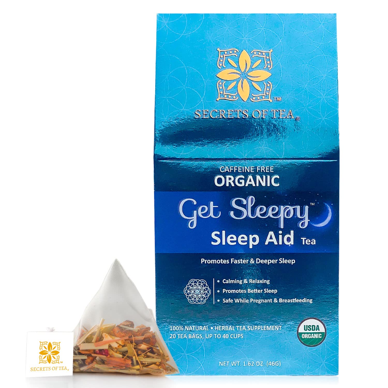 Secrets Of Tea Relaxation Tea - Natural USDA Organic Caffeine-Free Herbal Tea with Lavender, Chamomile Herbal Tea - 20 Count(1 Pack)