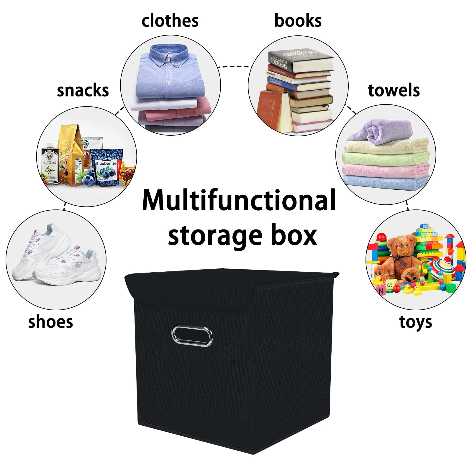 SEVENDOME Closet Organizers Fabric Storage Bins With Lids Collapsible Cube Storage Organizer Basket With Handles,Storage Boxes for Clothes Storage,Office Storage, Toys,3 Pack,(Black