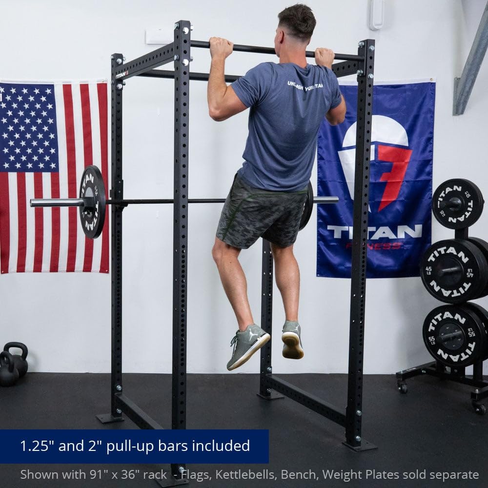 Titan Fitness T-3 Series Black Tall Power Rack, 36in Depth, Weight Plate Holders, 1,100 LB Capacity Cage for Weightlifting and Strength Training