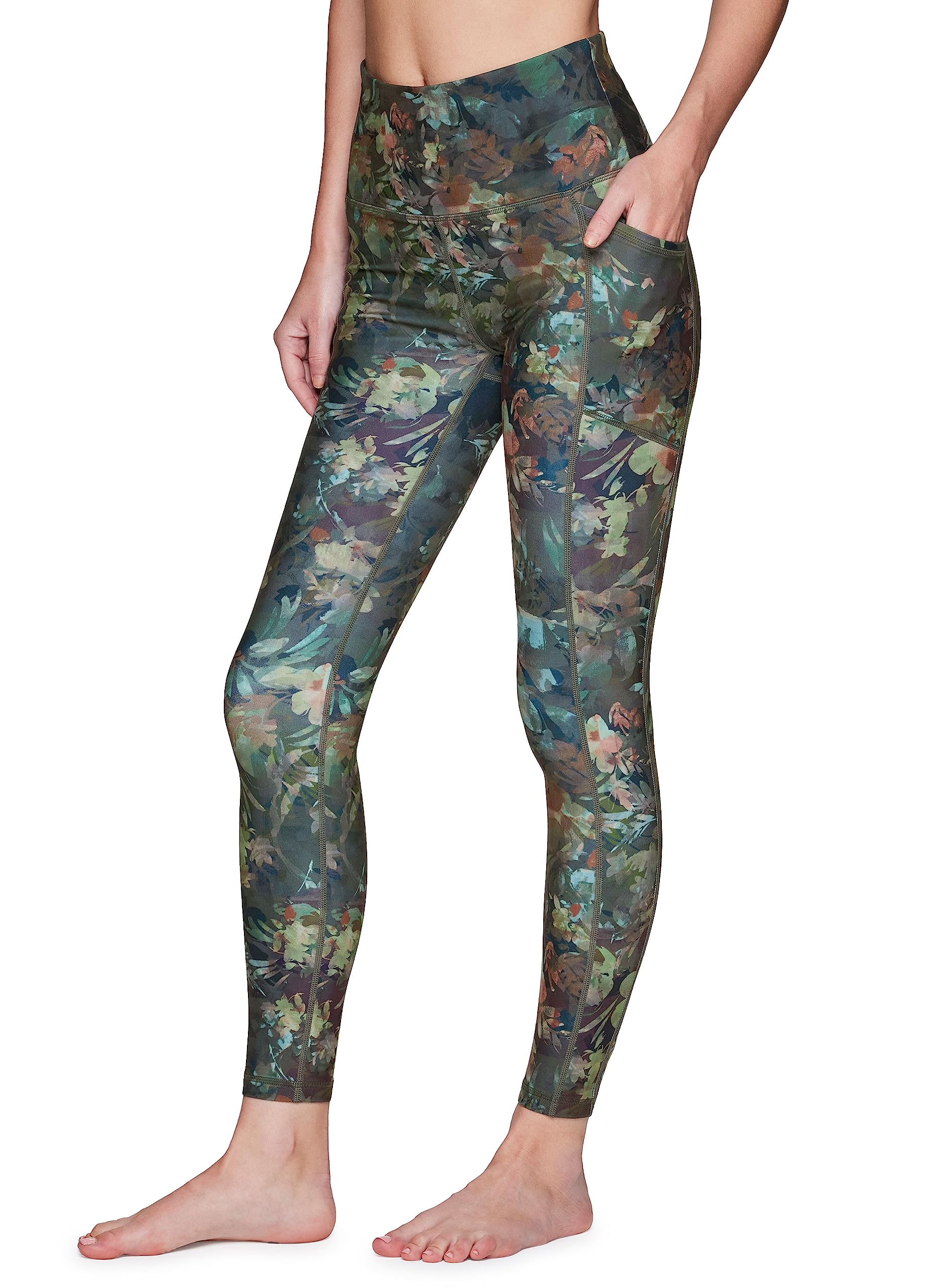 RBX Women's Super Soft Yoga Legging, Earth Toned Floral Printed Tights, High Waisted Full Length Legging with Pockets, Squat Proof Patterned Workout Tights Earthy Floral S