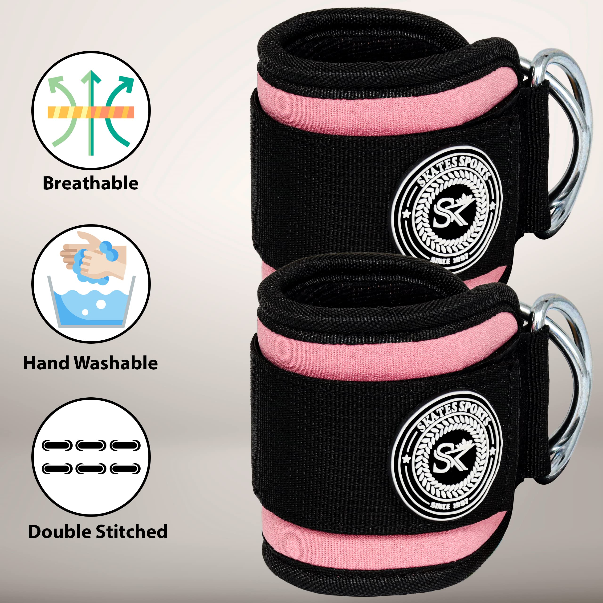 Skates Sports Fitness Ankle Straps for Cable Machines Double D Ring Padded Gym Cuff for Kickbacks Glute Workouts Leg Extensions Hip Abductors