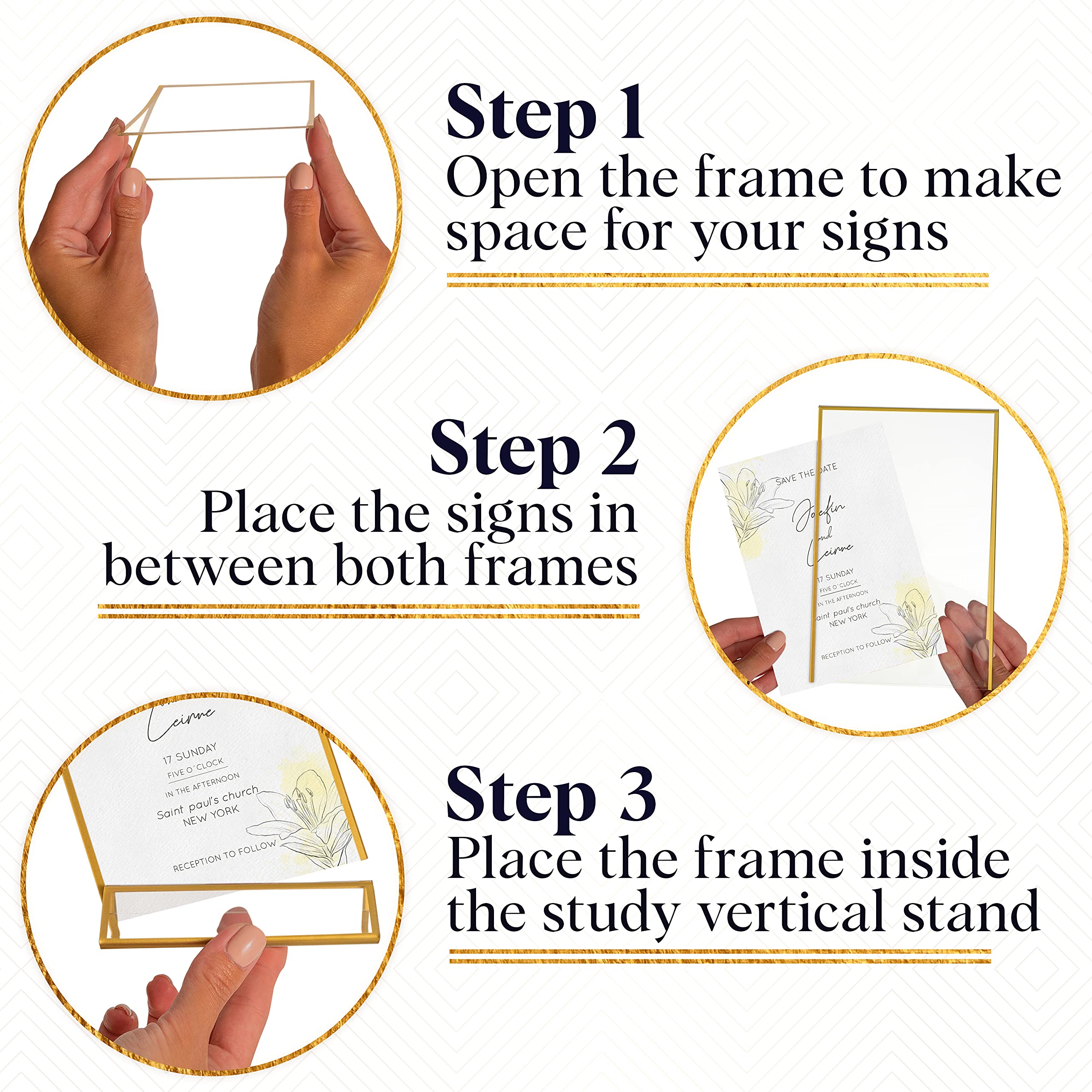 SUPER STAR QUALITY Clear Acrylic 2 Sided Frames with Gold Borders and Vertical Stand | Ideal for Wedding Table Number Holder, Double Sided Sign, Clear Photos, Menu Holders