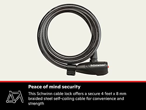 Schwinn Anti Theft Bike Lock, Security Level 1, Key Lock, 4 Foot , Black