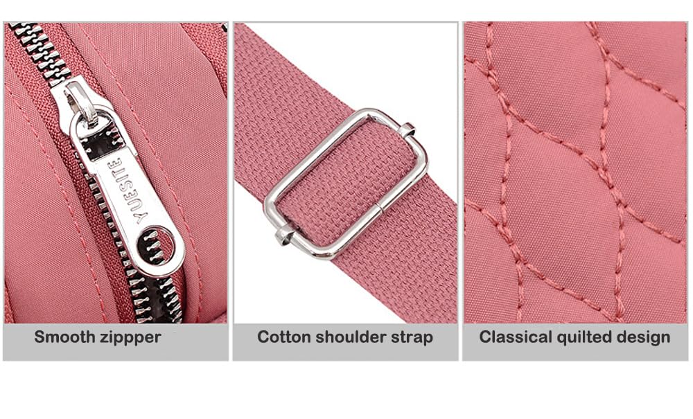YANAIER Small Crossbody Bags Quilted Purse Mini Light Nylon Cell Phone Cross Body Wallet for Women Ladies Grey